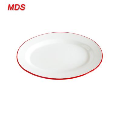 China Wholesale hand-crafted 12inch porcelain enamel dinner plates with red rim for sale