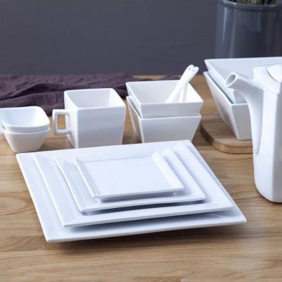 China Western food white square porcelain plate set uk wholesale for sale