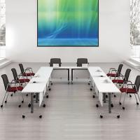 China White Rectangular Wooden Foldable Training Table Thickness 25mm For Meeting Room for sale