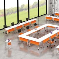 China Orange Folding Training Table Office Multi Person Metal Leg for sale