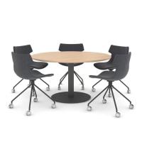 China 80cm Round Conference Table with Black Metal Leg and Scratch Resistant Surface for sale