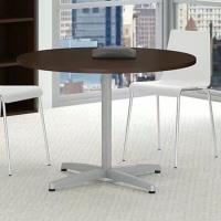 China 80cm Round Conference Table with Black Metal Leg and Scratch Resistant Surface for sale