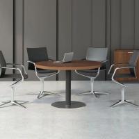 China 80cm Round Conference Table with Black Metal Leg and Scratch Resistant Surface for sale