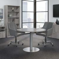 China 80cm Round Conference Table with Black Metal Leg and Scratch Resistant Surface for sale