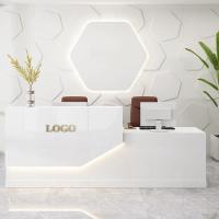 China 2M Modern Reception Desk Customizable Logo White Reception Table for sale