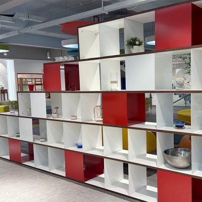 China Customized Wooden Office Area Divider Bookcase Mobile Cube Bookcase Shelf for sale