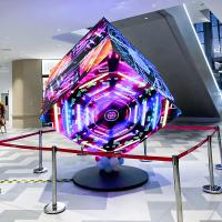 China Customizable Customized Indoor High Creative LED Screen Brightness LED Cube Shaped Magic Screen with 360 Viewing Angle for sale