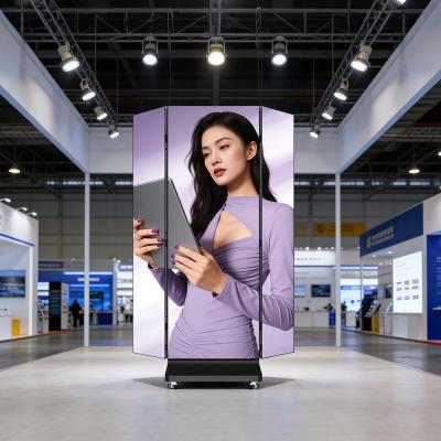 China Trifold Portable Foldable Indoor LED Advertising Display Screen High Resolution Rolling Base Ultra Thin Design for sale