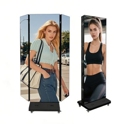China Three Fold Double Sided Outdoor Foldable LED Poster Screen Rolling Advertising Display Base for sale