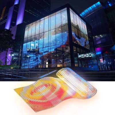 China P20 P30 Lightweight Transparent LED Film Screen Easy Install Adhesive LED Display Film Curved Glass Window Advertising for sale