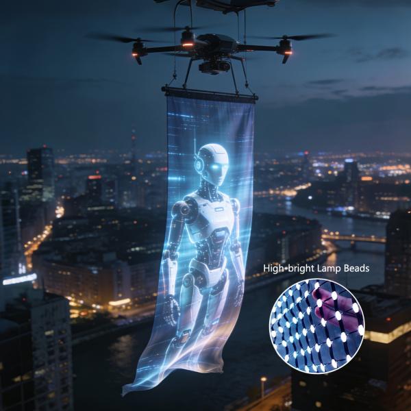 Quality Transparent LED Fabric Screen P20 Ultra-Light Rollable Mesh Display for Drone Show Aerial Performance Event Rental for sale