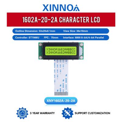 China Yellow Green Film 1602A-20-2A Character LCD Module 02*16 LCD 1.5 Inches FPC75MM ST7066U Multilingual Module for sale