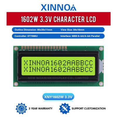 China Yellow Green Film 1602W 3.3V Character LCD Module Display Screen 2X16 64*16MM ST7066U Full Perspective for sale
