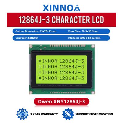 China Yellow Green Film 12864J-3 93X70MM STN 6800 Parallel SBN0064 Module 5V Power Supply Graphic LCD Display Screen for sale