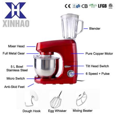 China Spray red  5 L , 1000W Kitchen used plastic Multifunctional  Stand Mixers for sale