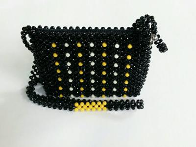 China source factory vintage natural wood bead purse beaded crystal bag Acrylic beads shoulder bag handmade beaded pouch for sale
