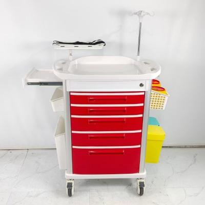China Gepersonaliseerde medische trolley op wielen, ziekenhuis medicijnenwagen met zijhaken. for sale