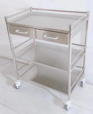 China 3-Tier Stainless Steel Medical Cart with 2 Drawers Clinical Storage Trolley for sale