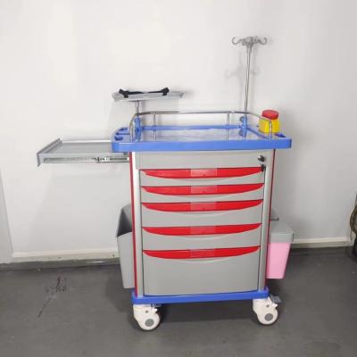 Cina Carrello di emergenza con 5 cassetti, piattaforma per defibrillatore, asta per flebo in vendita