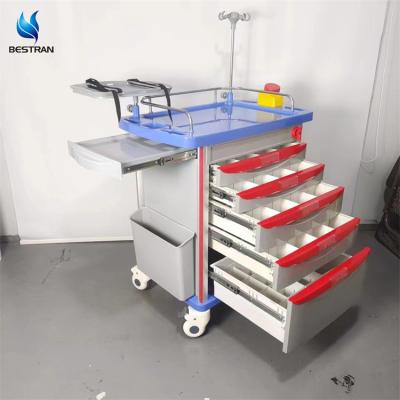 China Medical Resuscitation Trolley With CPR Board IV Pole Secure One Time Lock for sale