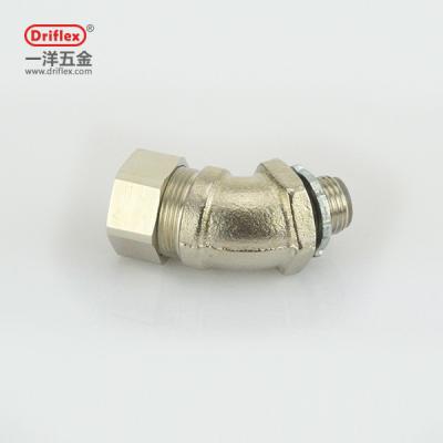China driflex produce 45degree flexible conduit nickel plated brass fittings in China with ISO and NPT thread for sale