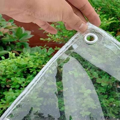 China Outdoor Clear PVC Tarpaulin Waterproof Transparent Vinyl Awning Material Transparent Curtain Strengthening Edge for sale