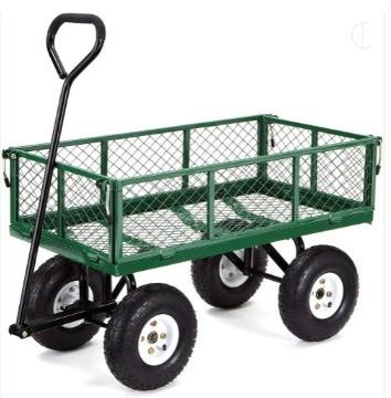 China Outdoor Four Wheels Metal Mesh Wagon Garden Pull Cart with Dimension L x W x H 86*46*85 for sale