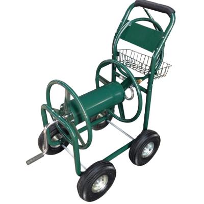 Cina Carrello a bobina di tubi d'acqua da giardino di ferro robusto con quattro ruote metalliche in vendita