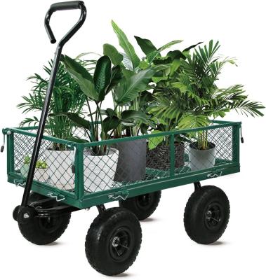 Cina Camionetto di rimorchio verde carrello di metallo pesante per giardinaggio all'aperto capacità di peso 17 kg in vendita