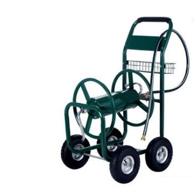 China Tools Household Portable Winding Water Pipe With Landscape Storage Basket 4 Wheel Garden Watering Hose Reel Cart for sale
