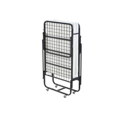 China Easy Removal Black Hotel Single Bed Mattress Metal Foundation Folding Bed Frame With Wheels for sale