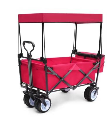 China Green Heavy Duty Collapsible Wagon Carts With Removable Canopy For Beach Shopping Picnic Camping Sports for sale
