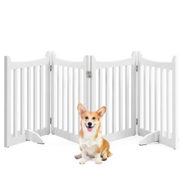 China 24" H Freestanding Doorway Collapsible Indoor Wooden Dog Gates Pet Fence With Support Feet Stair Barrier for sale