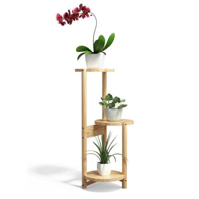 China Wood Plant Stand Indoor Outdoor 3 Layers Bamboo Flower Stands Tall Corner Plant Stand Holder for sale