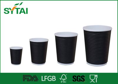 Cina Tazze di carta stampate dell'ondulazione nera/tazze eliminabili biodegradabili dei cappuccini con la copertura in vendita