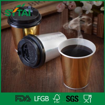 Cina Tazze eliminabili su ordinazione per le bevande calde, colore caldo dell'oro/nastro delle tazze di carta del caffè in vendita