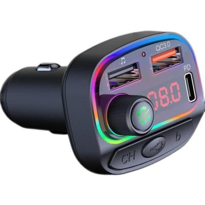 China 18W Fast Charging Car FM Transmitter Bluetooth With 7 Color LED Atmosphere Light for sale
