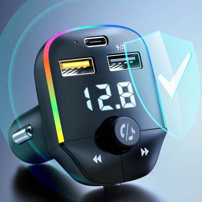 China Bluetooth 5.0 Car FM Transmitter 12W With 3 Port Fast Charging 7 Colors LED Backlit for sale