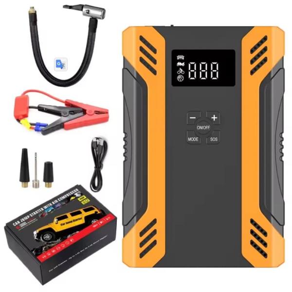 Quality Mini 12V Car Battery Booster Jump Starter With Air Compressor LED Emergency Light for sale