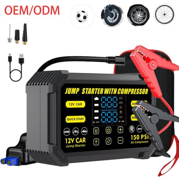Quality 3000A Smart Car Emergency Jump Starter With Power Bank Air Compressor for sale