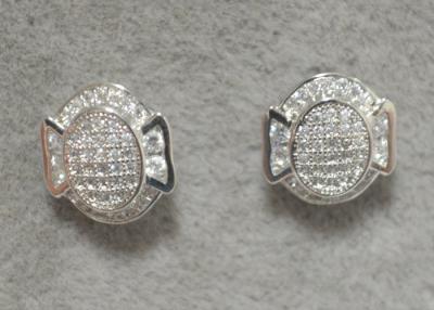 China Grid Compass Sterling Silver Stud Earrings For Ladies With Small Clear Cz for sale