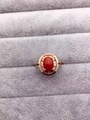 China Handmade Luxury Oval Shape Sterling Silver Finger Rings Red Corallite Charms for sale