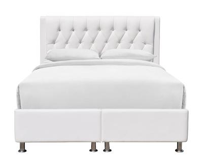 Cina Tufted Diamond Buttons Upholstery Platform Bed Frame White Faux Leather in vendita