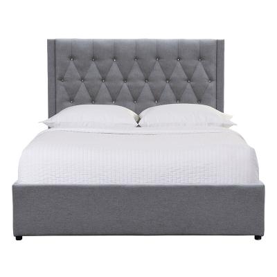 China Button Tufted Upholstery Storage Bed Frame Full Size Grey Linen Fabric à venda