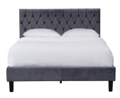 中国 Twin Size Upholstered Bed Frame Tufted Buttons Headboard Plywood Foam Fabric Material 販売のため