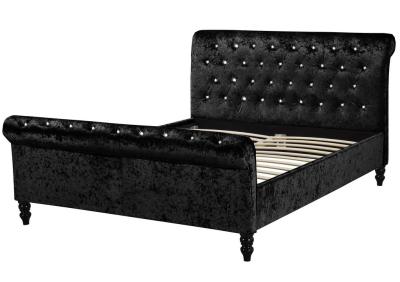 Cina Upholstered Plywood Black Sleigh Bed Frame With Dimond Buttons Headboard / Footboard in vendita