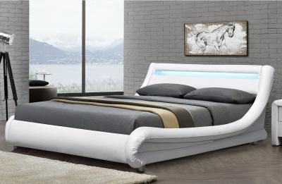 中国 PU Plywood Upholstered Sleigh Bed Frame With RGB LED Headboard 販売のため