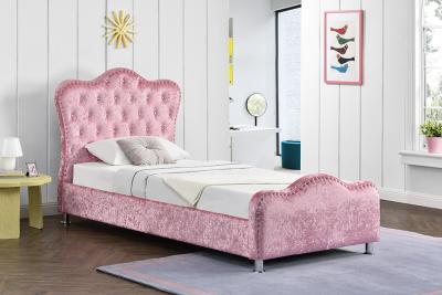 中国 Girl Pink Upholstered Plywood Bed Frame With Dimond Buttons Headboard 販売のため