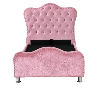 Cina Girl Pink Upholstered Plywood Bed Frame With Dimond Buttons Headboard in vendita