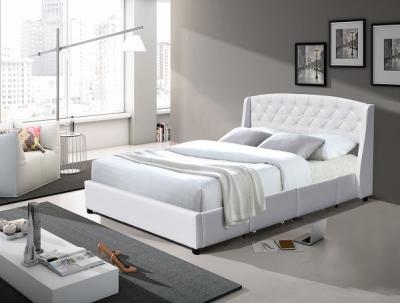 Cina Two LED Ears Faux Leather Queen Size Upholstered Bed 4 Mental Drawers Tufted Buttons in vendita